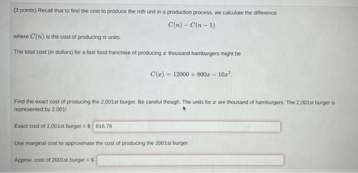 Solved (3 points) Recall that to find the cost to produce | Chegg.com