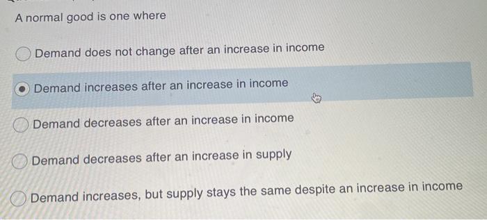 Solved A normal good is one where Demand does not change | Chegg.com