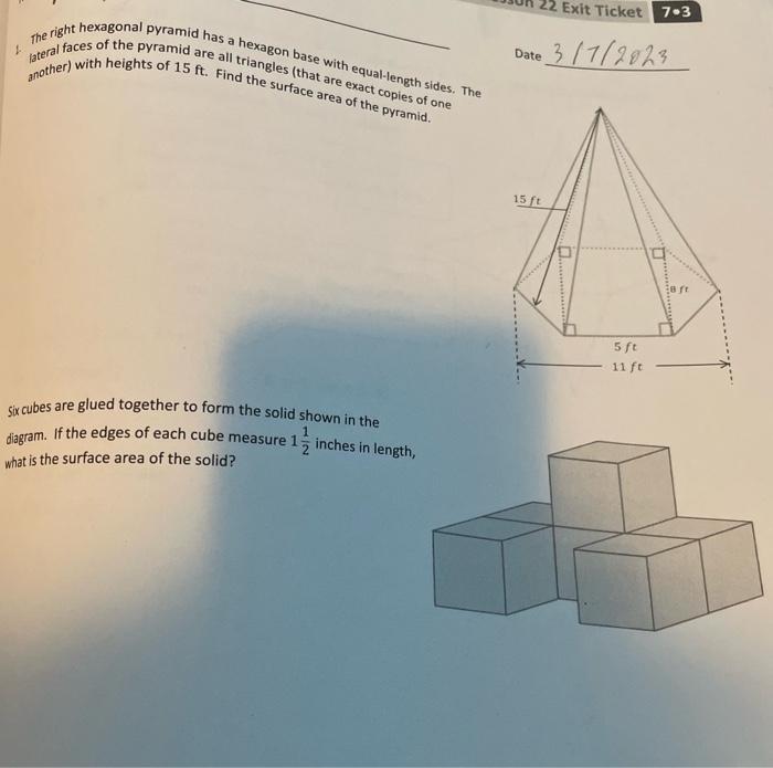 the right hexagonal pyramid has a hexagon base with | Chegg.com