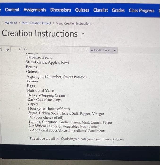 Solved menu creation instructions. create a menu with the | Chegg.com