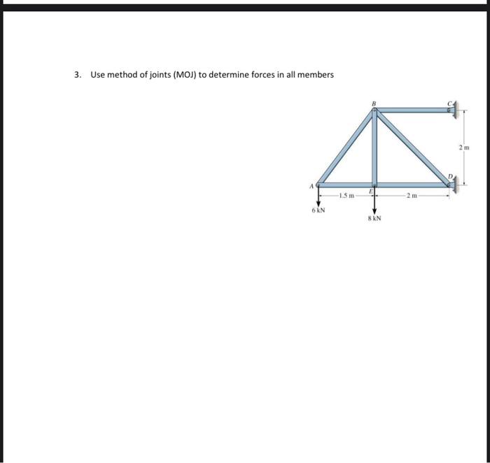 Solved 3. Use method of joints (MOJ) to determine forces in | Chegg.com Solved 3. Use method of joints (MOJ) to determine forces in | Chegg.com