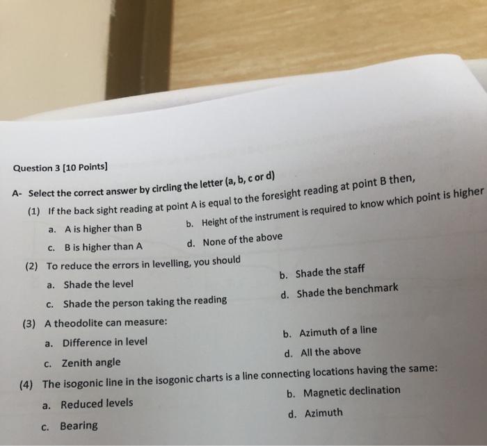 Solved (1) If the back sight reading at point A is equal to | Chegg.com