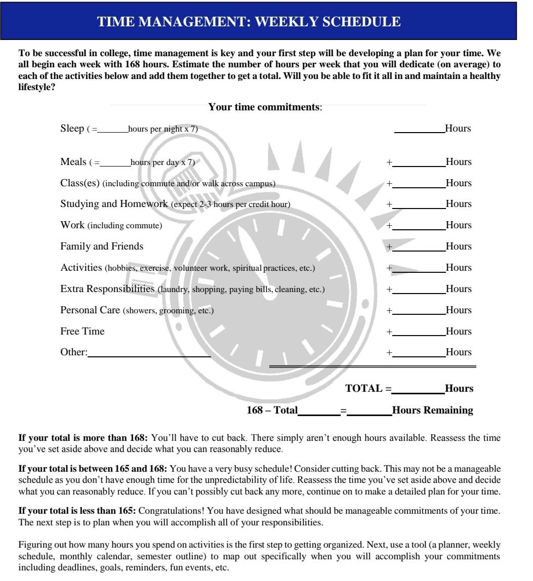 Solved To be successful in college, time management is key | Chegg.com