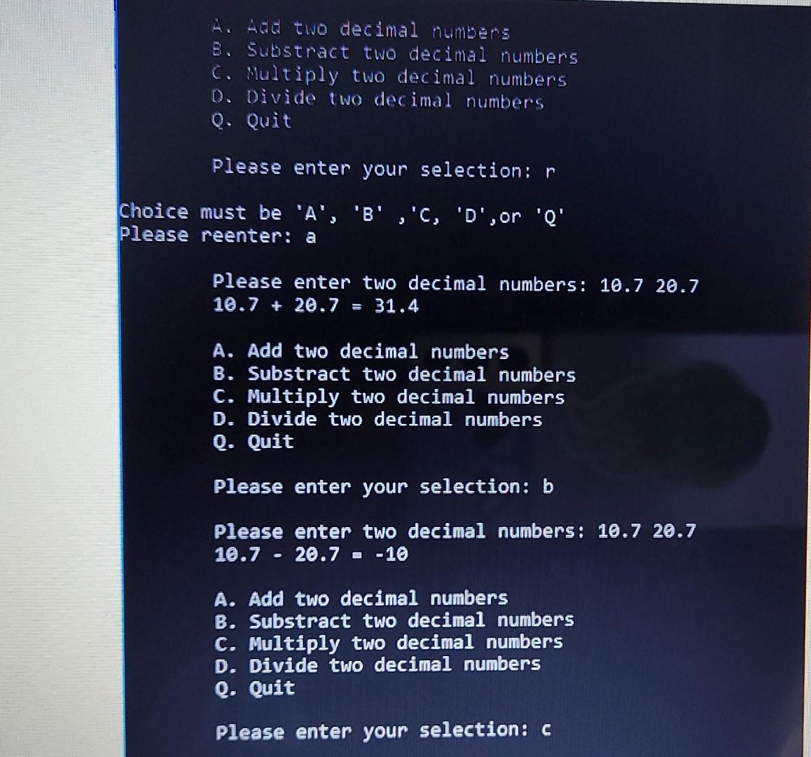Solved A Math handling program contains thuis menu: A Add | Chegg.com