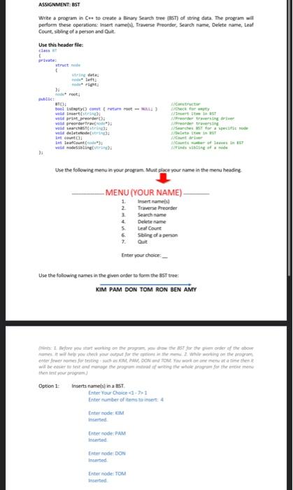 Solved Assignment Bst Write A Program In C To Create A