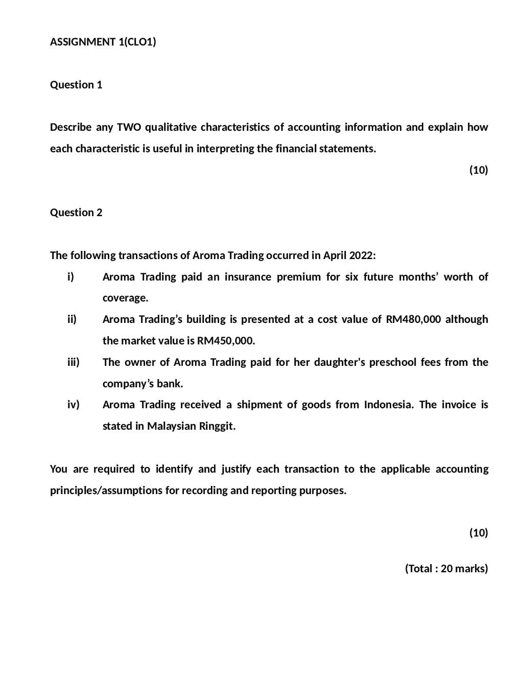 Question 1 Describe any TWO qualitative | Chegg.com