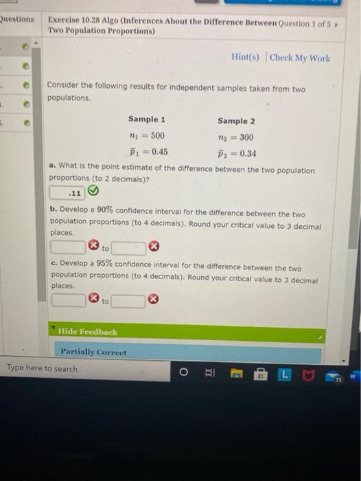 Solved Questions Exercise 10.28 Algo (Inferences About the | Chegg.com