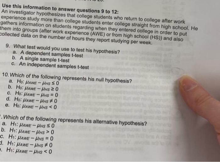 Solved Use this information to answer questions 9 to 12 : An | Chegg.com