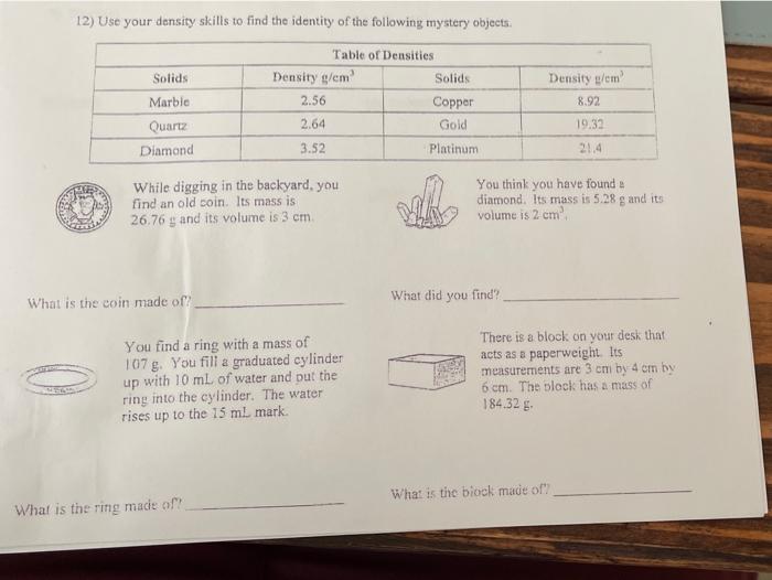 Solved 12) Use your density skills to find the identity of | Chegg.com