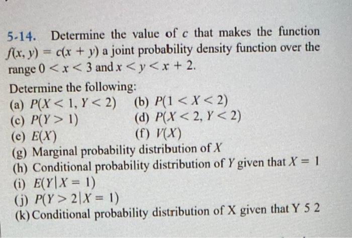 Solved 5-14. Determine the value of c that makes the | Chegg.com