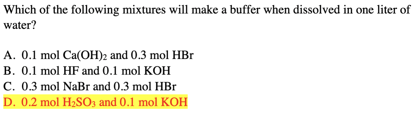 Which of the following mixtures will make a buffer | Chegg.com