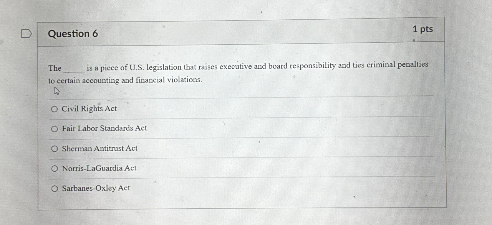 Solved Question 61ptsThe is a piece of U.S. ﻿legislation | Chegg.com