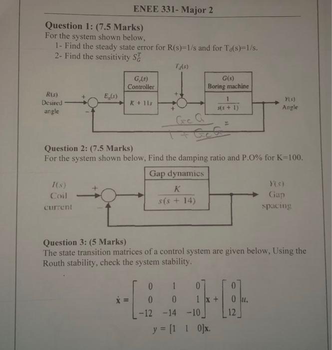Solved ENEE 331- Major 2 Question 1: (7.5 Marks) For the | Chegg.com