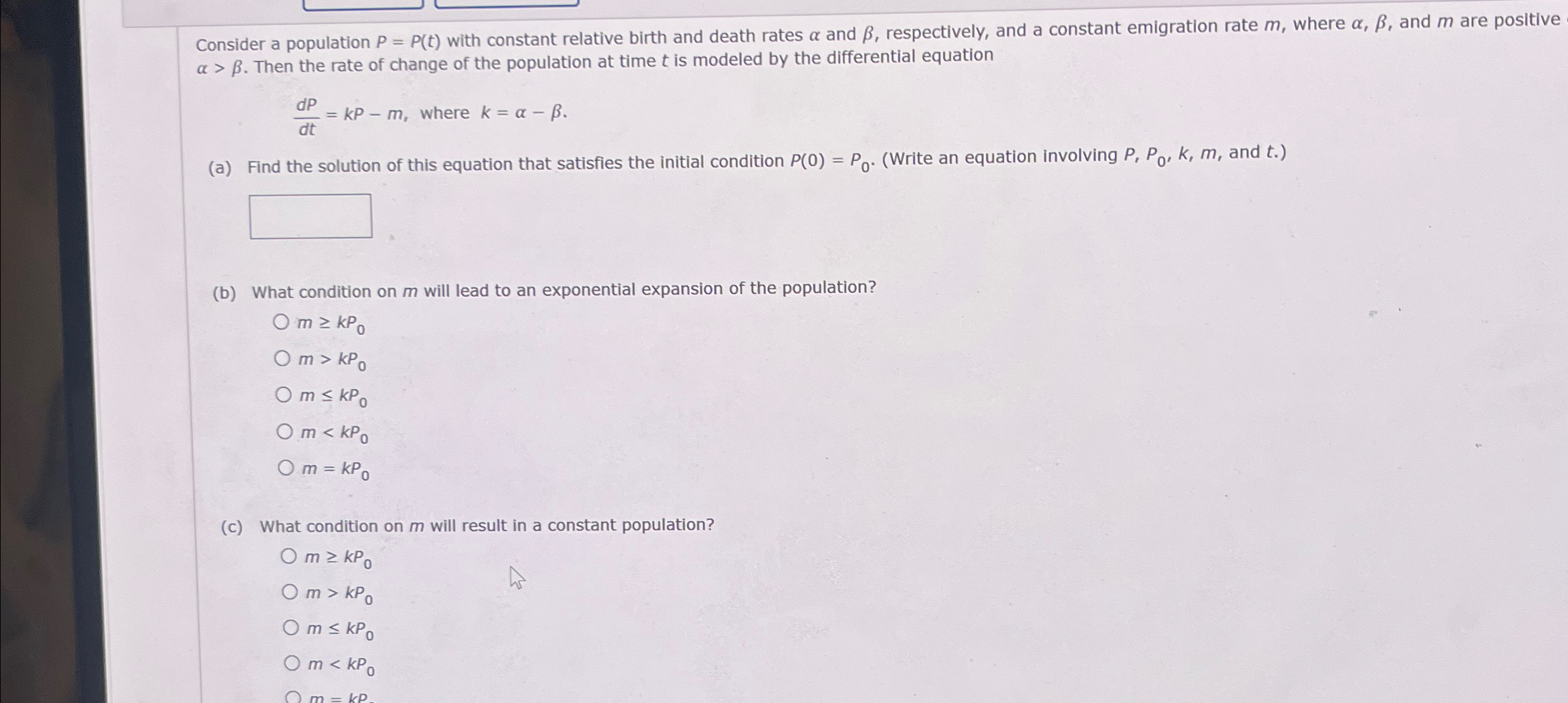 Solved Consider a population P=P(t) ﻿with constant relative | Chegg.com