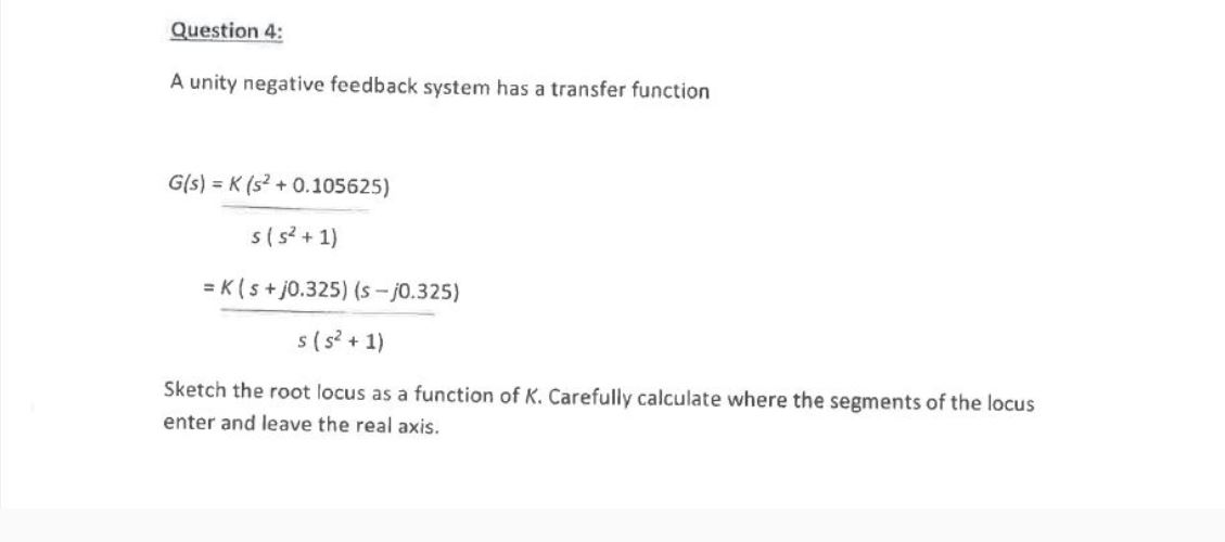 Solved Question 4:A unity negative feedback system has a | Chegg.com