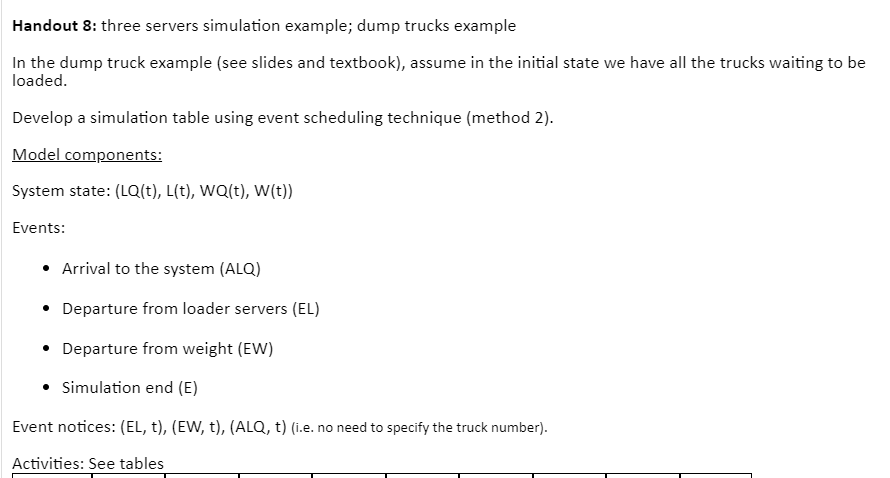 Handout 8: three servers simulation example; dump | Chegg.com