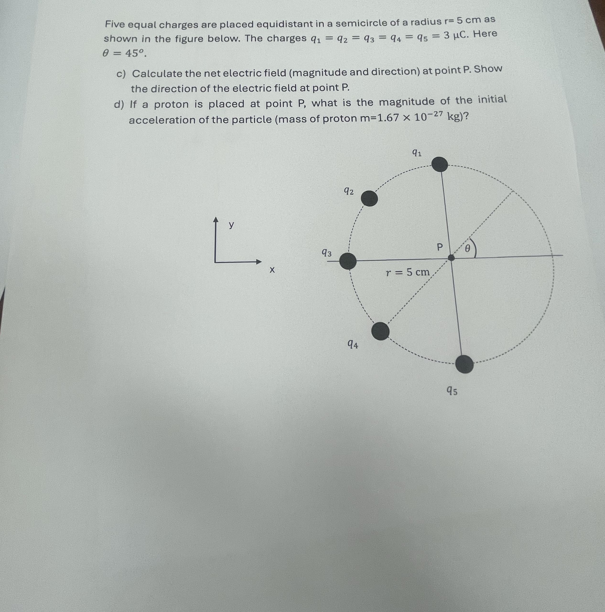 Solved Five equal charges are placed equidistant in a | Chegg.com