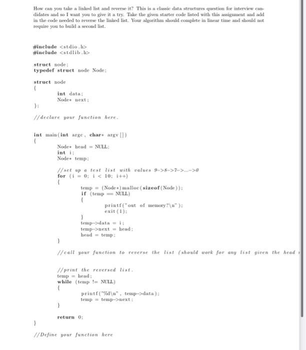 Solved How can you tako a linked list and reverso it? This | Chegg.com