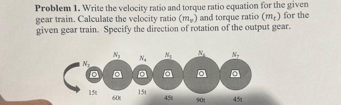 Solved Problem 1. Write the velocity ratio and torque ratio | Chegg.com