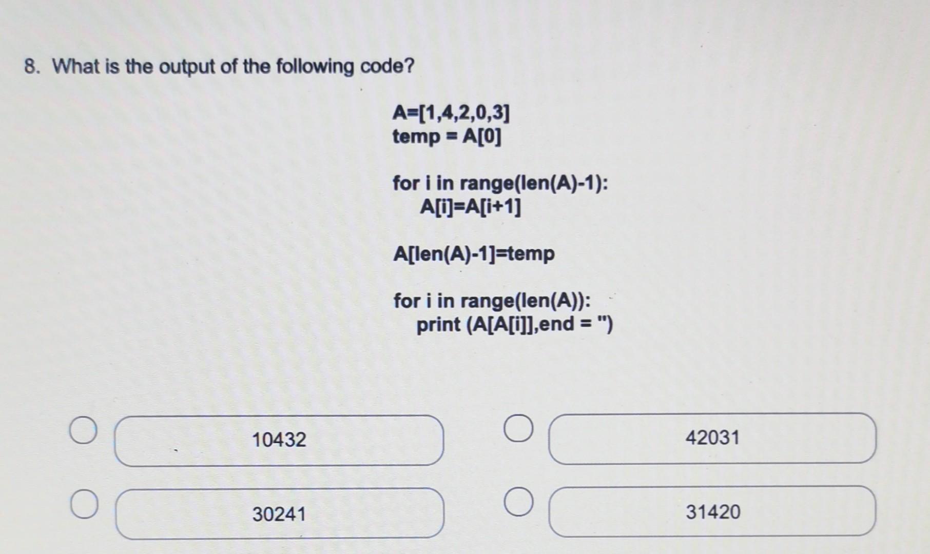 Solved 8. What is the output of the following code? | Chegg.com