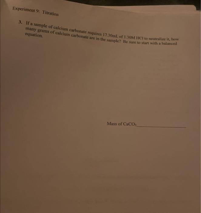Solved Experiment 9: Titration 3. If a simple of calcium | Chegg.com