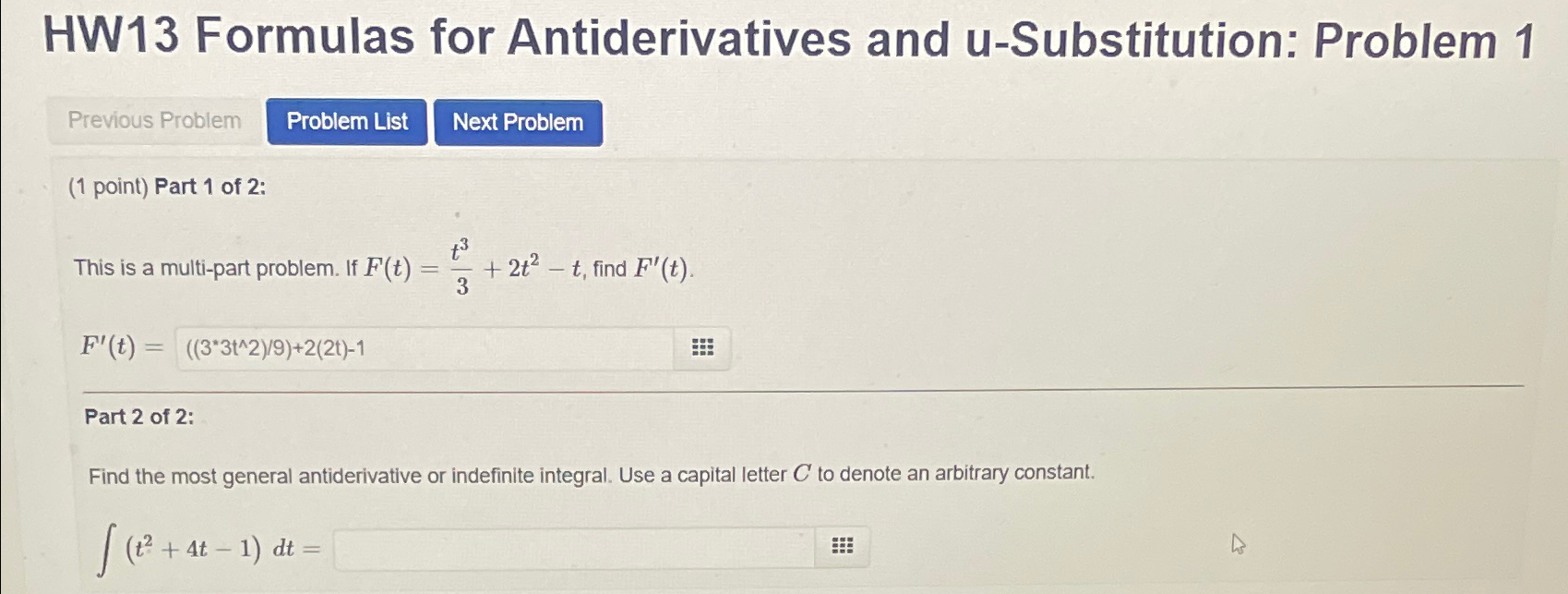 Solved HW13 ﻿Formulas for Antiderivatives and | Chegg.com