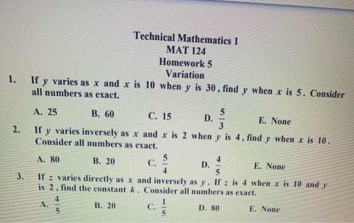 Solved Technical Mathematics 1 MAT 124 Homework 5 Variation | Chegg.com