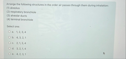 Solved Arrange the following structures in the order air | Chegg.com