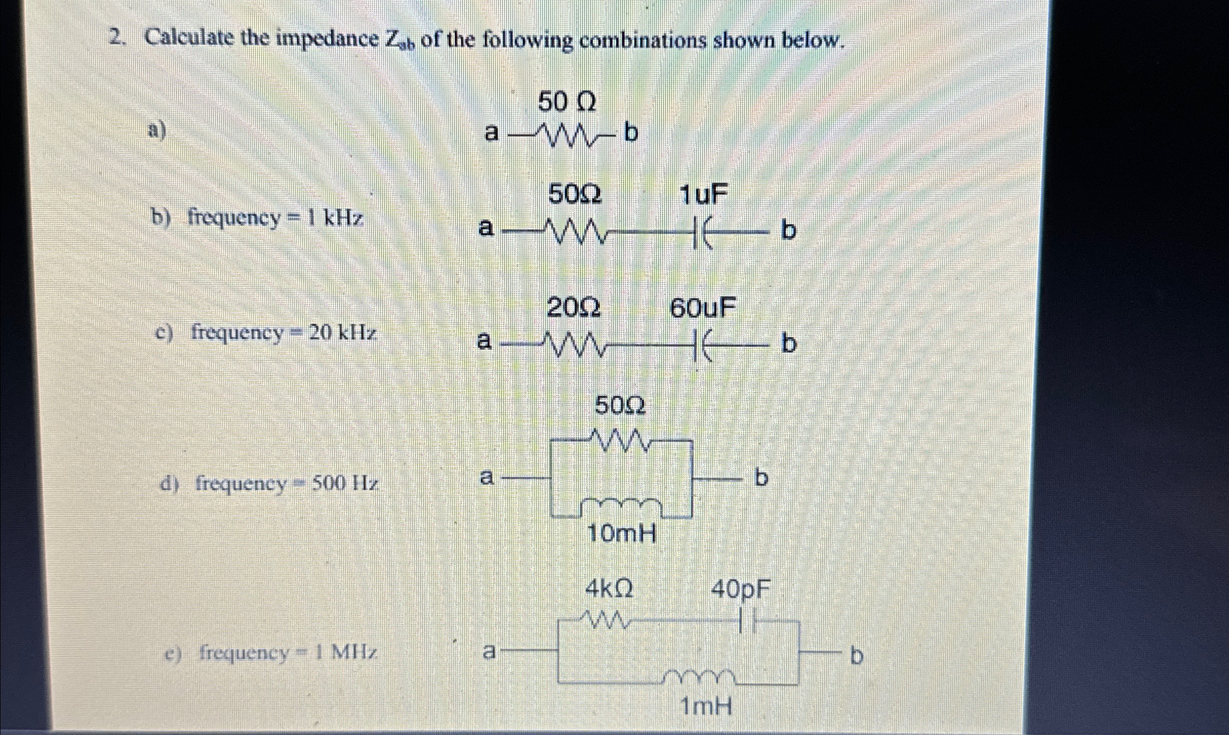 Solved Calculate the impedance Zab ﻿of the following | Chegg.com