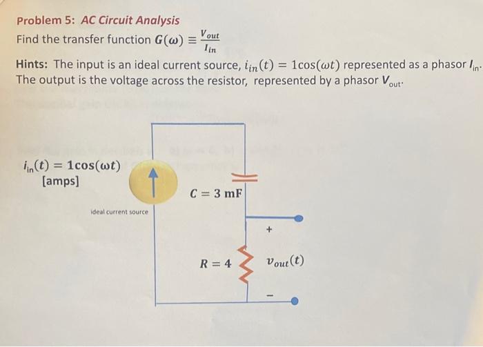Solved Problem 5: AC Circuit Analysis Find the transfer | Chegg.com