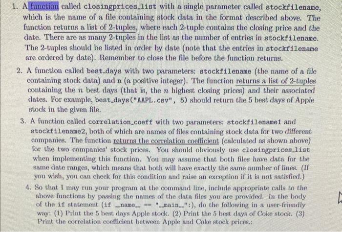 Solved Problem 3 [24 points / Correlating Stock Data | Chegg.com
