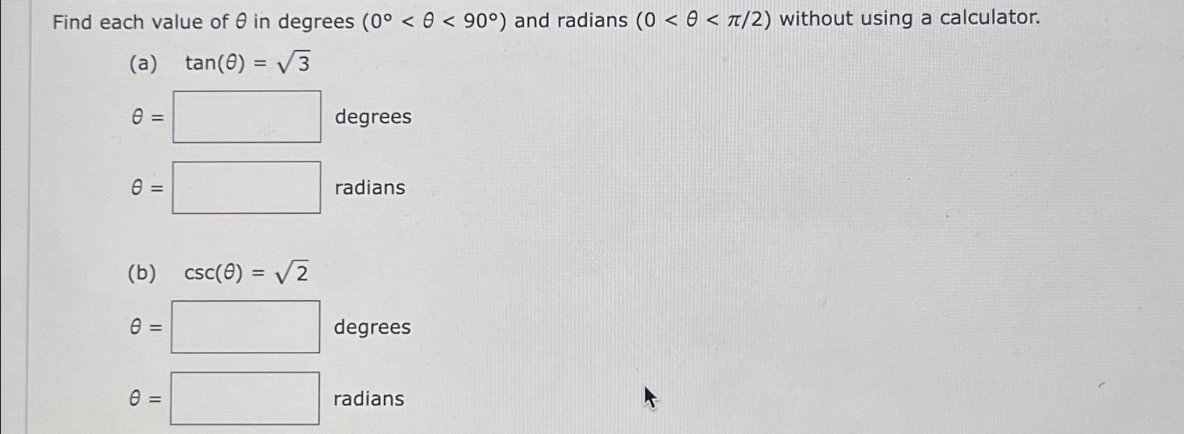 Solved Find each value of θ ﻿in degrees )