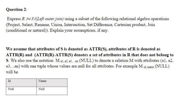 Solved Express R⋈S ((Left outer join) using a subset of the | Chegg.com