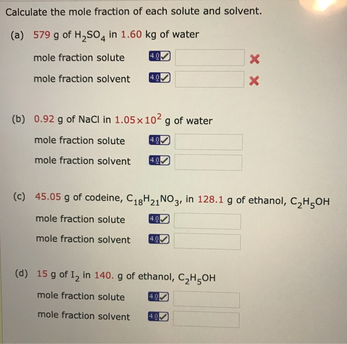 Solved Calculate the mole fraction of each solute and | Chegg.com