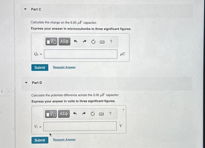 Solved Calculate the charge on the 3.00μF capacitor. In the | Chegg.com