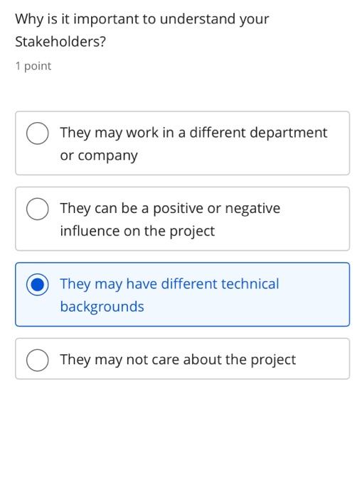 Solved Why is it important to understand your Stakeholders? | Chegg.com