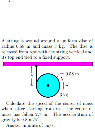 Solved A string is wound around a uniform disc of radius | Chegg.com