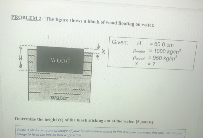Solved PROBLEM 2: The figure shows a block of wood floating | Chegg.com