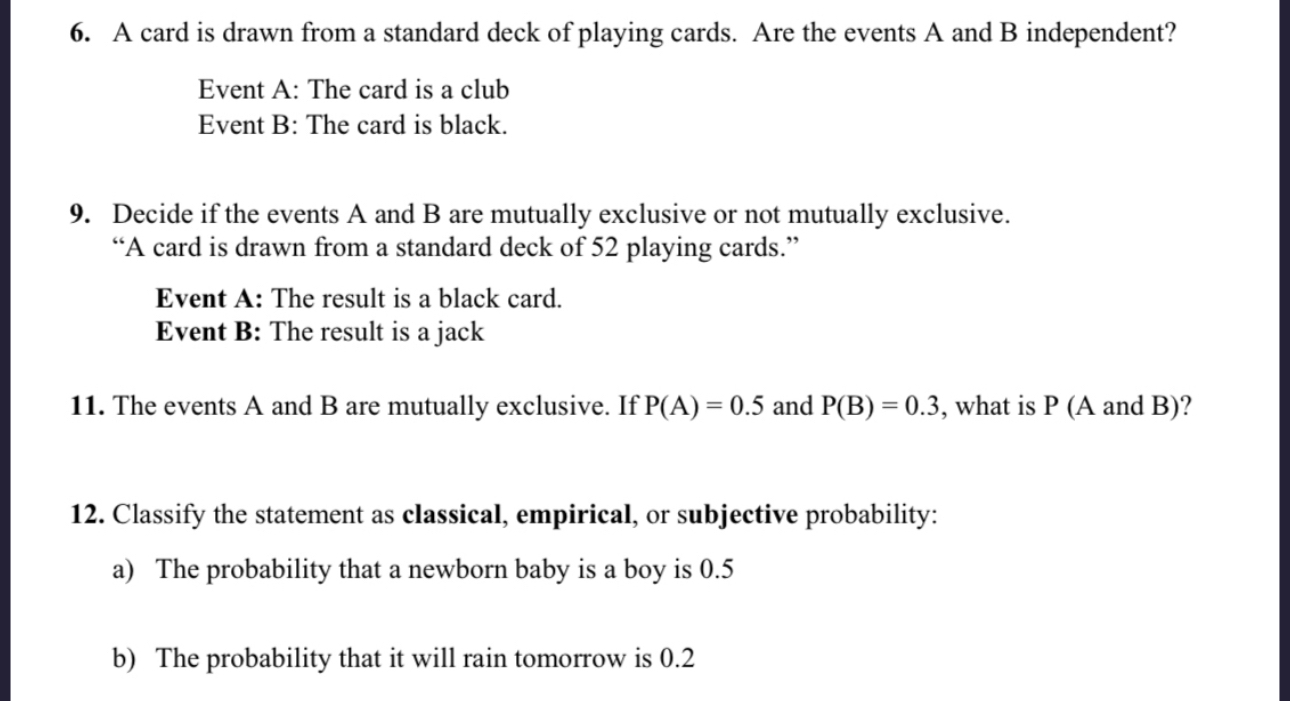 Solved HiA card is drawn from a standard deck of playing | Chegg.com
