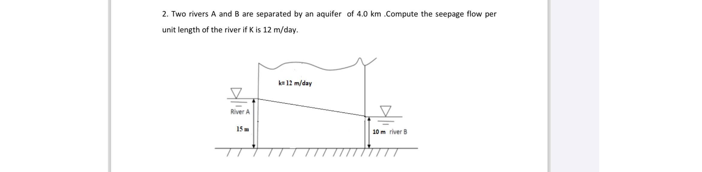 Solved Two rivers A and B ﻿are separated by an aquifer of | Chegg.com