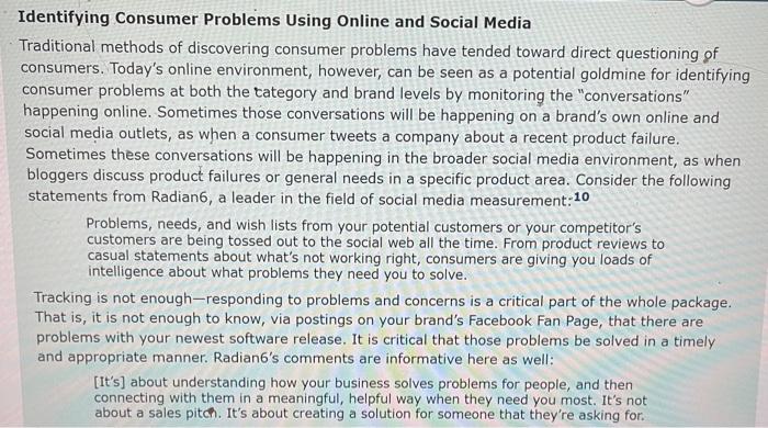 Solved Identifying Consumer Problems Using Online and Social | Chegg.com
