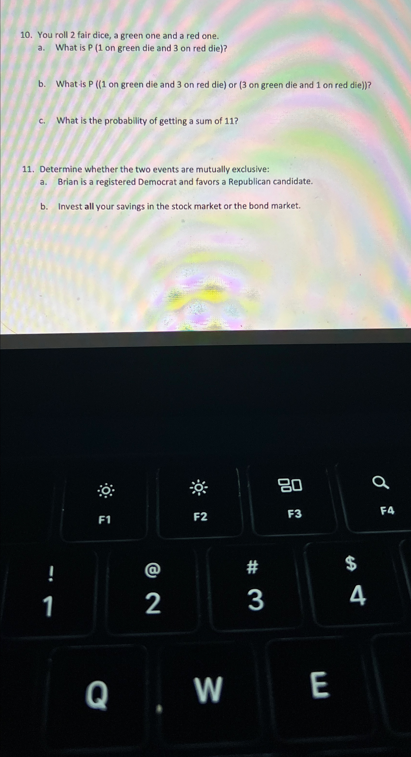 Solved You roll 2 ﻿fair dice, a green one and a red one.a. | Chegg.com
