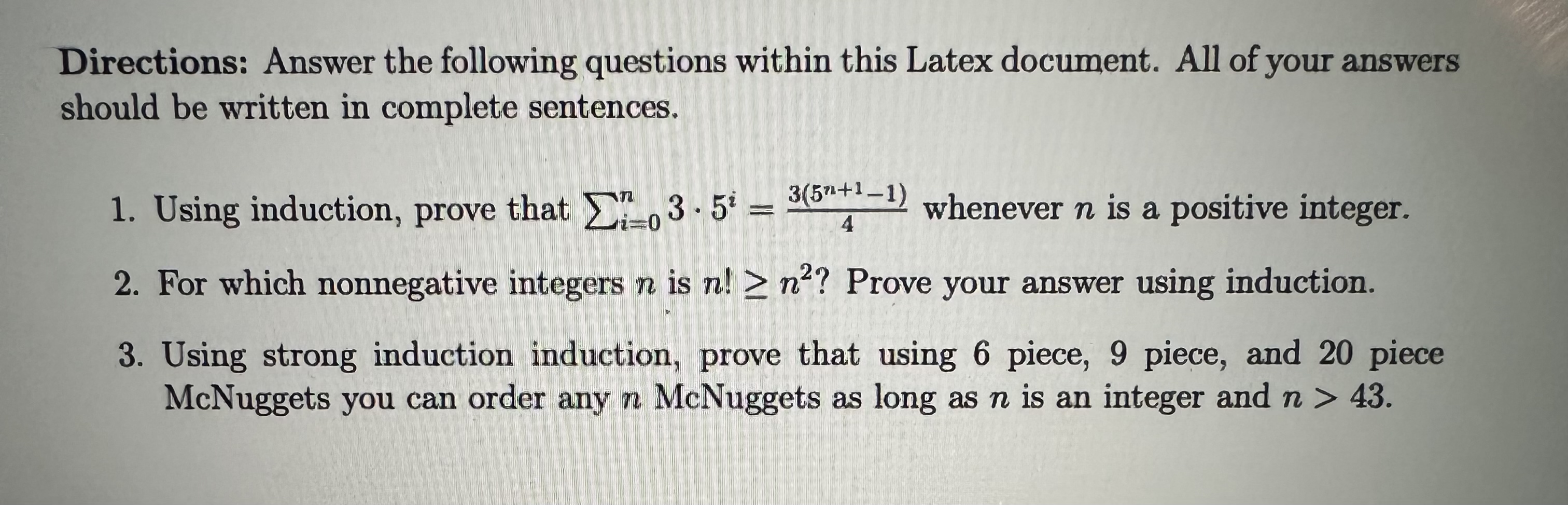 Solved Directions: Answer the following questions within | Chegg.com