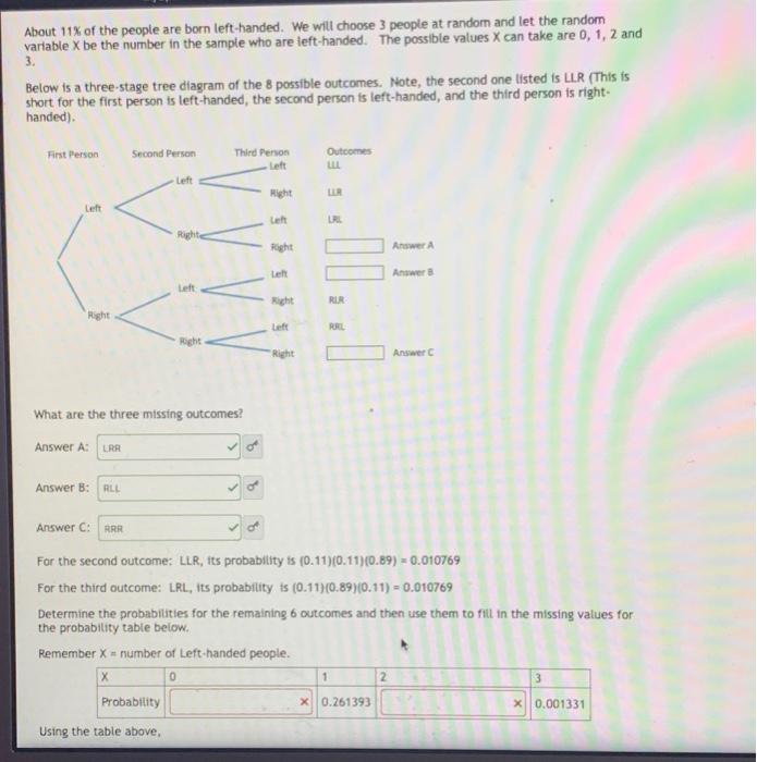 Solved About 11% of the people are born left-handed. We will | Chegg.com
