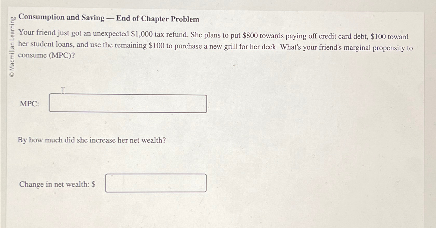 Solved Consumption and Saving — ﻿End of Chapter ProblemYour | Chegg.com