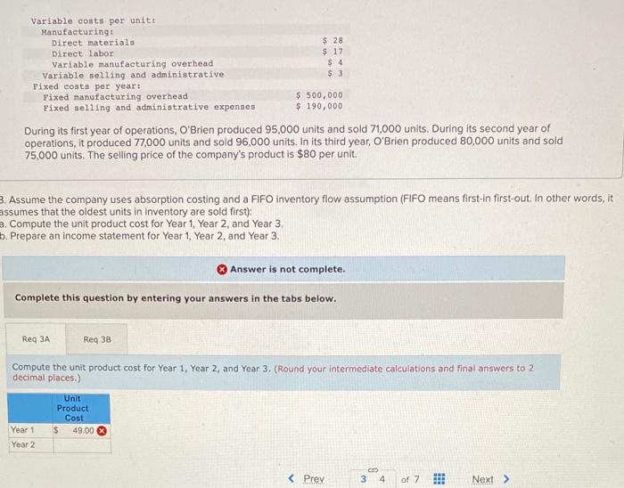 Solved During its first year of operations, O'Brien produced | Chegg.com