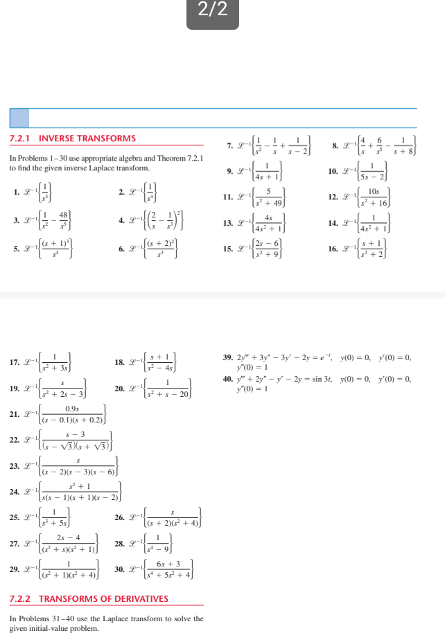 Solved 2/2 1 7. . 7.2.1 INVERSE TRANSFORMS In Problems 1-30 | Chegg.com