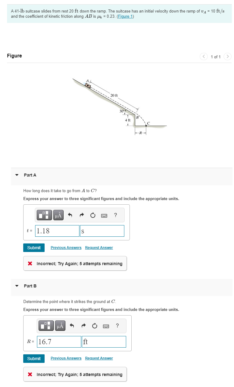 Solved A 41-lb suitcase slides from rest 20ft ﻿down the | Chegg.com