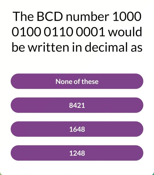 Solved The BCD number 1000 0100 0110 0001 would be written | Chegg.com