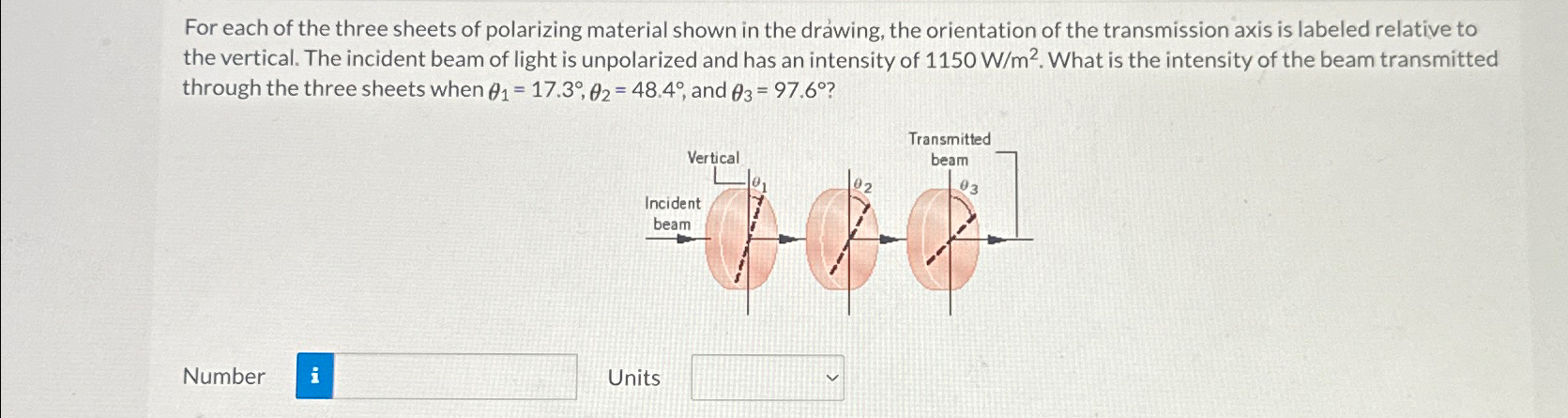 Solved For each of the three sheets of polarizing material | Chegg.com